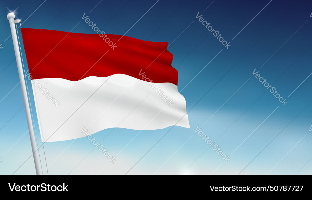 Indonesia and monaco waving flag on sky background