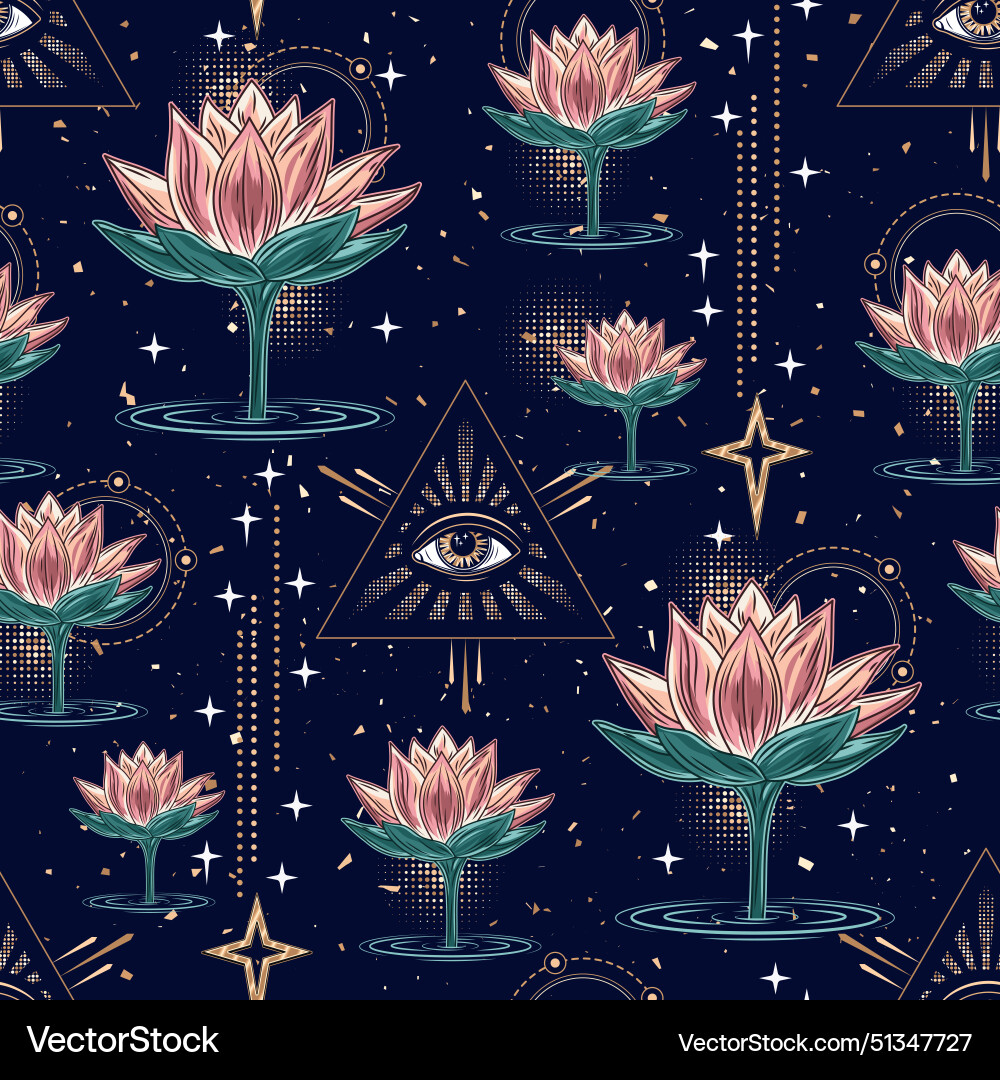 Mysterious pattern with lotus flower third eye Vector Image