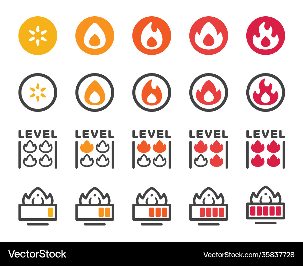 Fire level icon set Royalty Free Vector Image - VectorStock