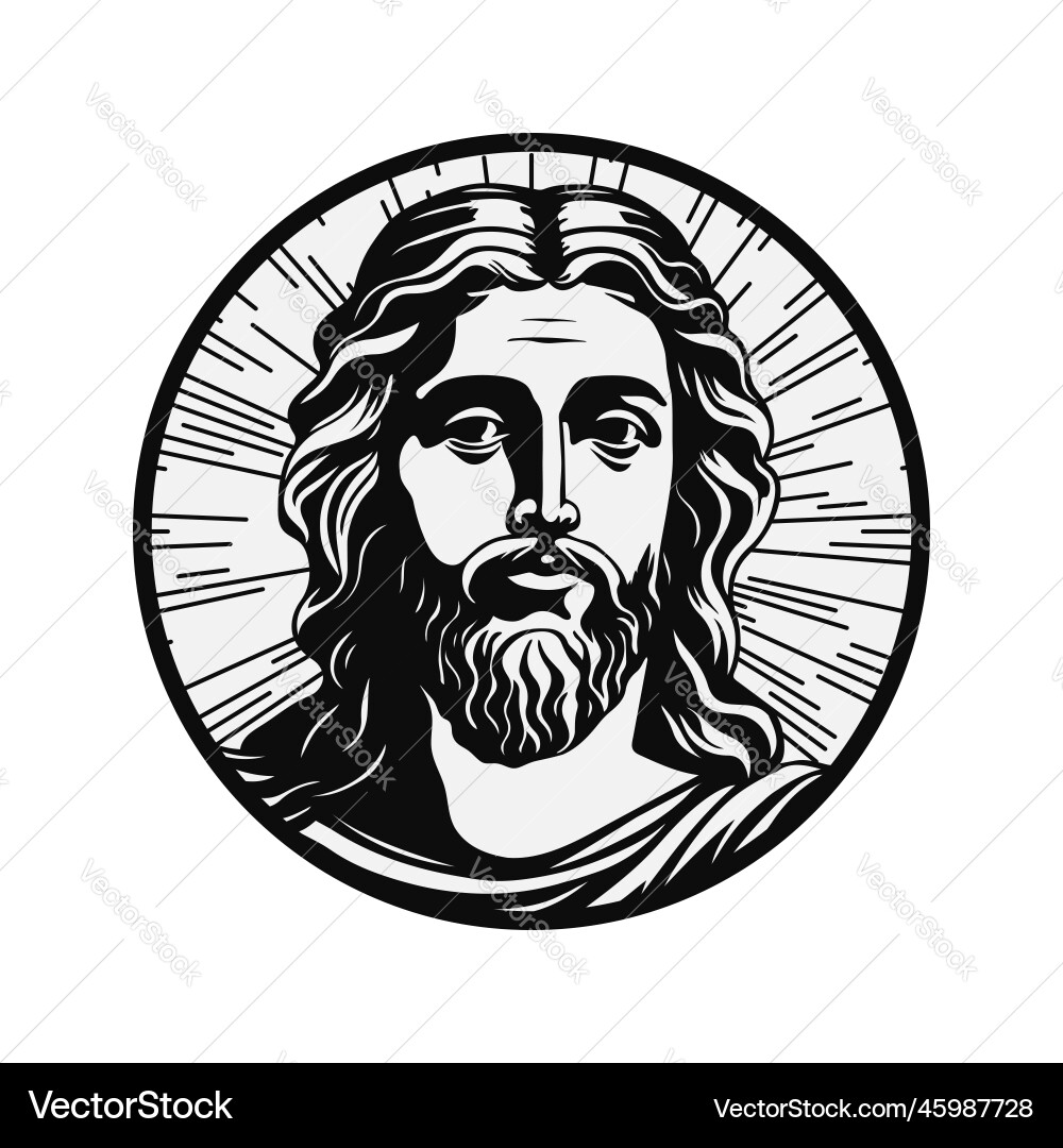 Jesus Christ Face Black And White Hand Drawn Vector Illustration Or
