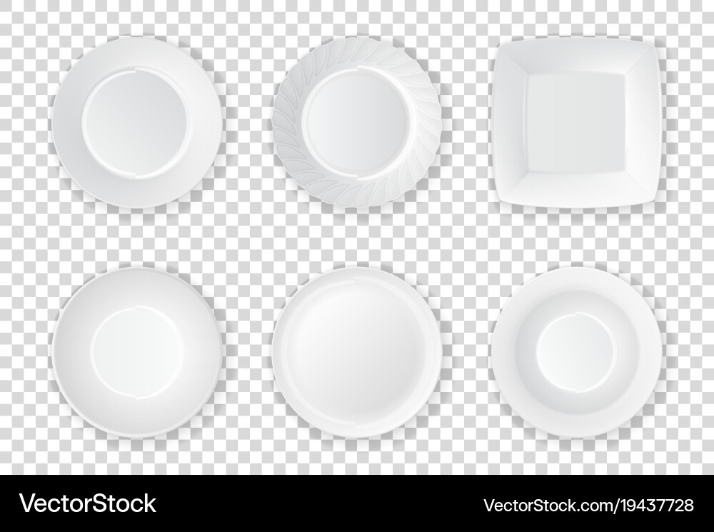 Realistic white food empty plate icon set Vector Image