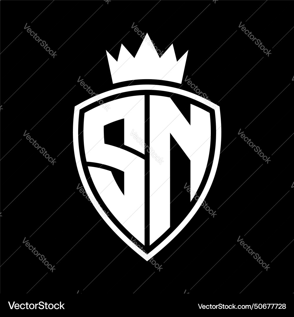 Sn letter monogram shield and crown outline shape Vector Image