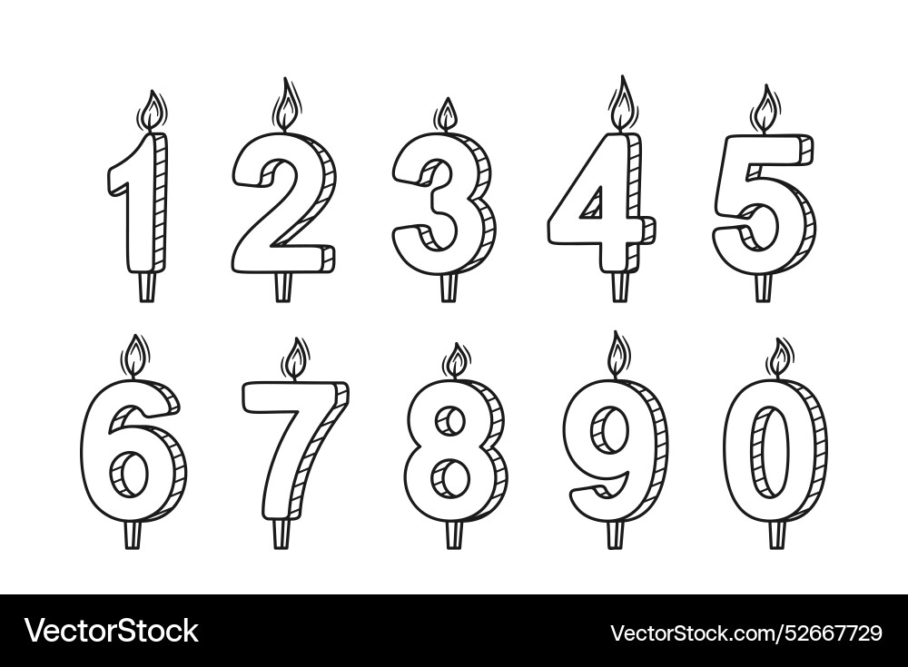 Black and white number candles from 0 to 9 Vector Image
