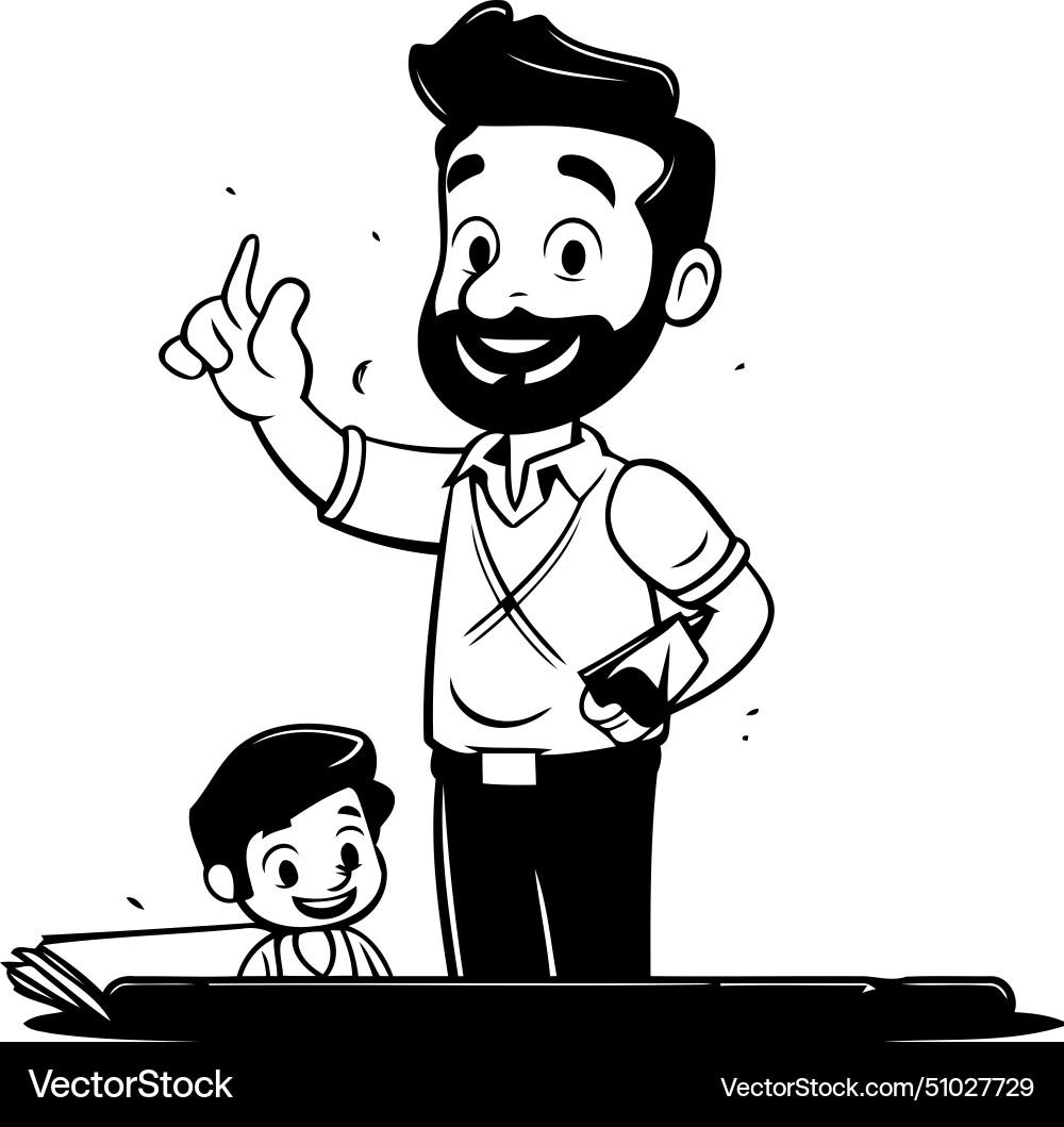 Cartoon teacher with his student in style Vector Image