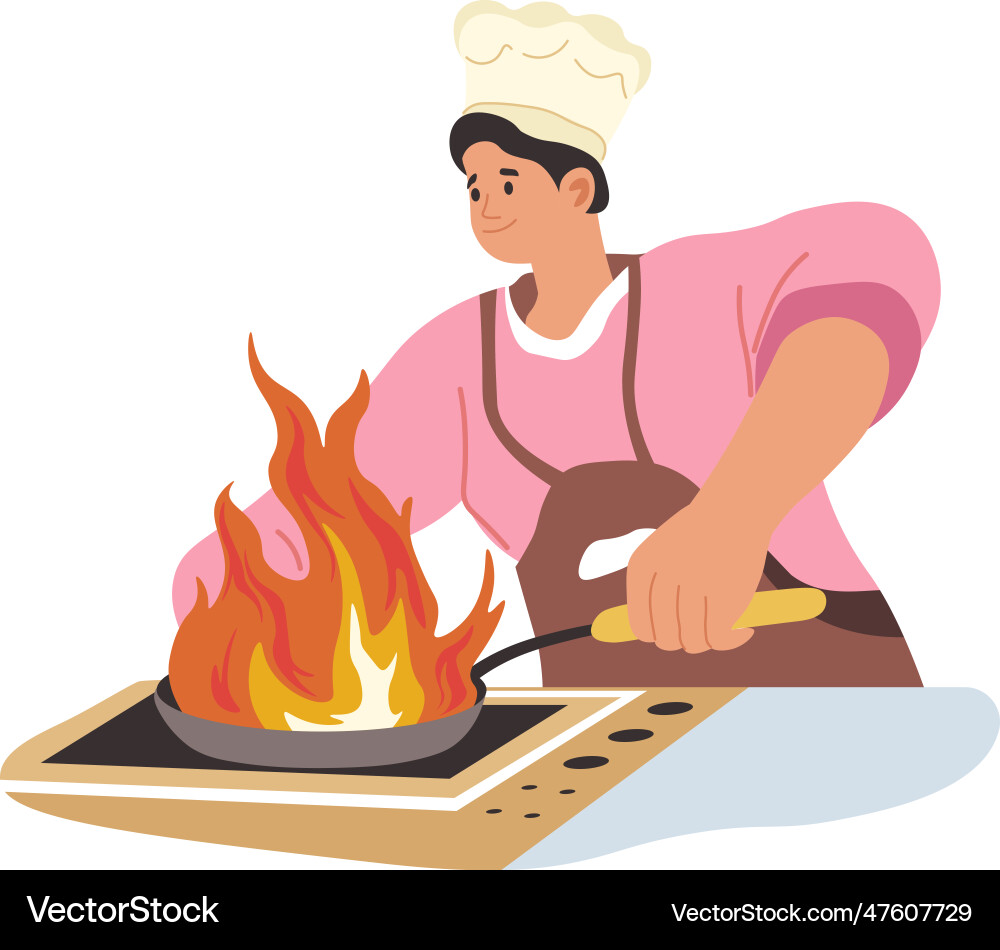 Cook frying dishes professional restaurant chef Vector Image