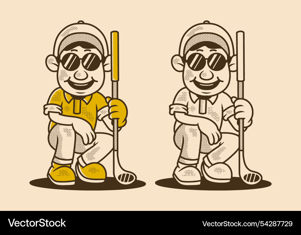 Golfer waiting for perfect shot retro character Vector Image