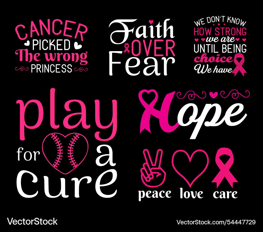 Motivational pink ribbon svg pack Royalty Free Vector Image