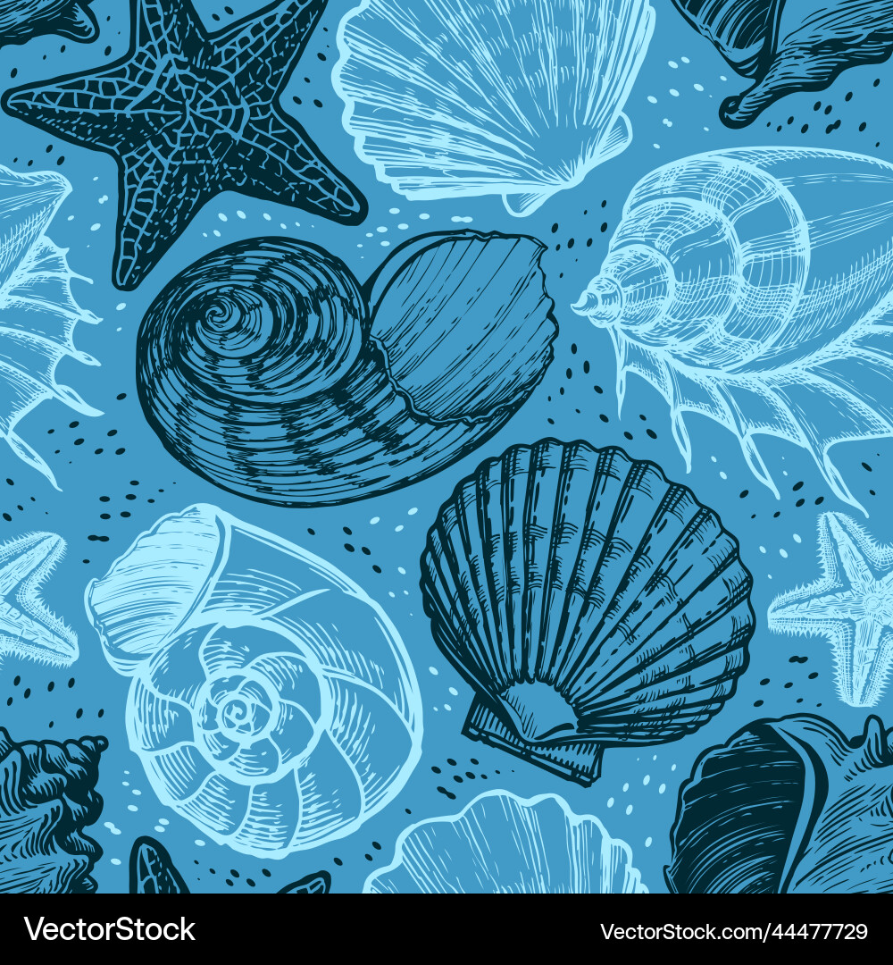 Seashell seamless pattern summer vacation marine Vector Image