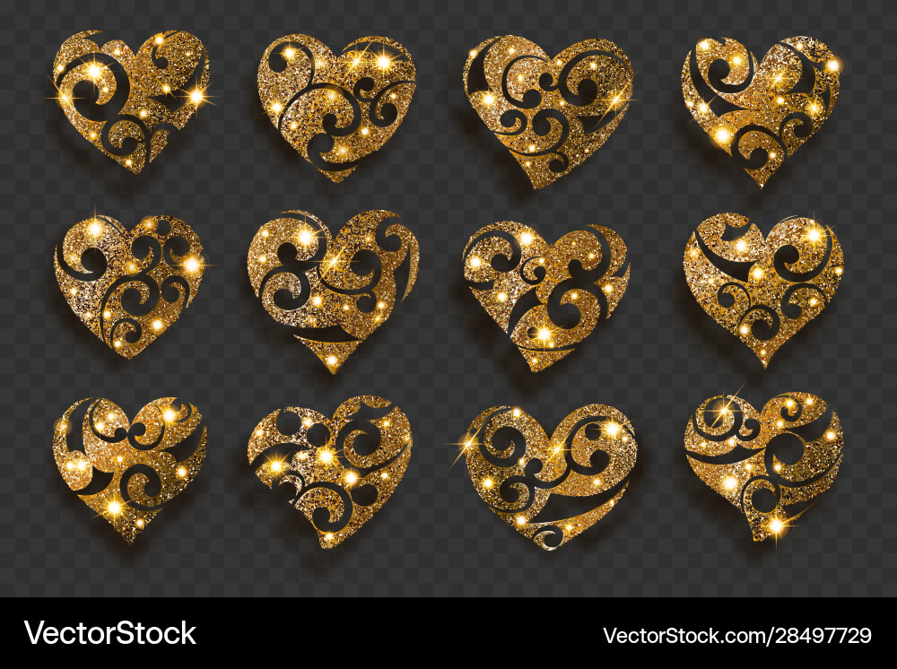 Set golden hearts Royalty Free Vector Image - VectorStock