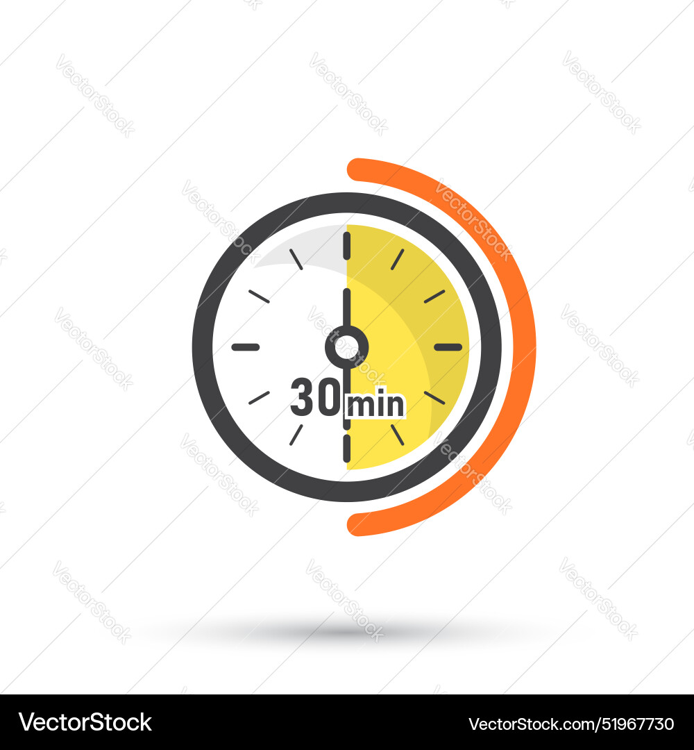 30 minutes on stopwatch icon in flat style clock Vector Image