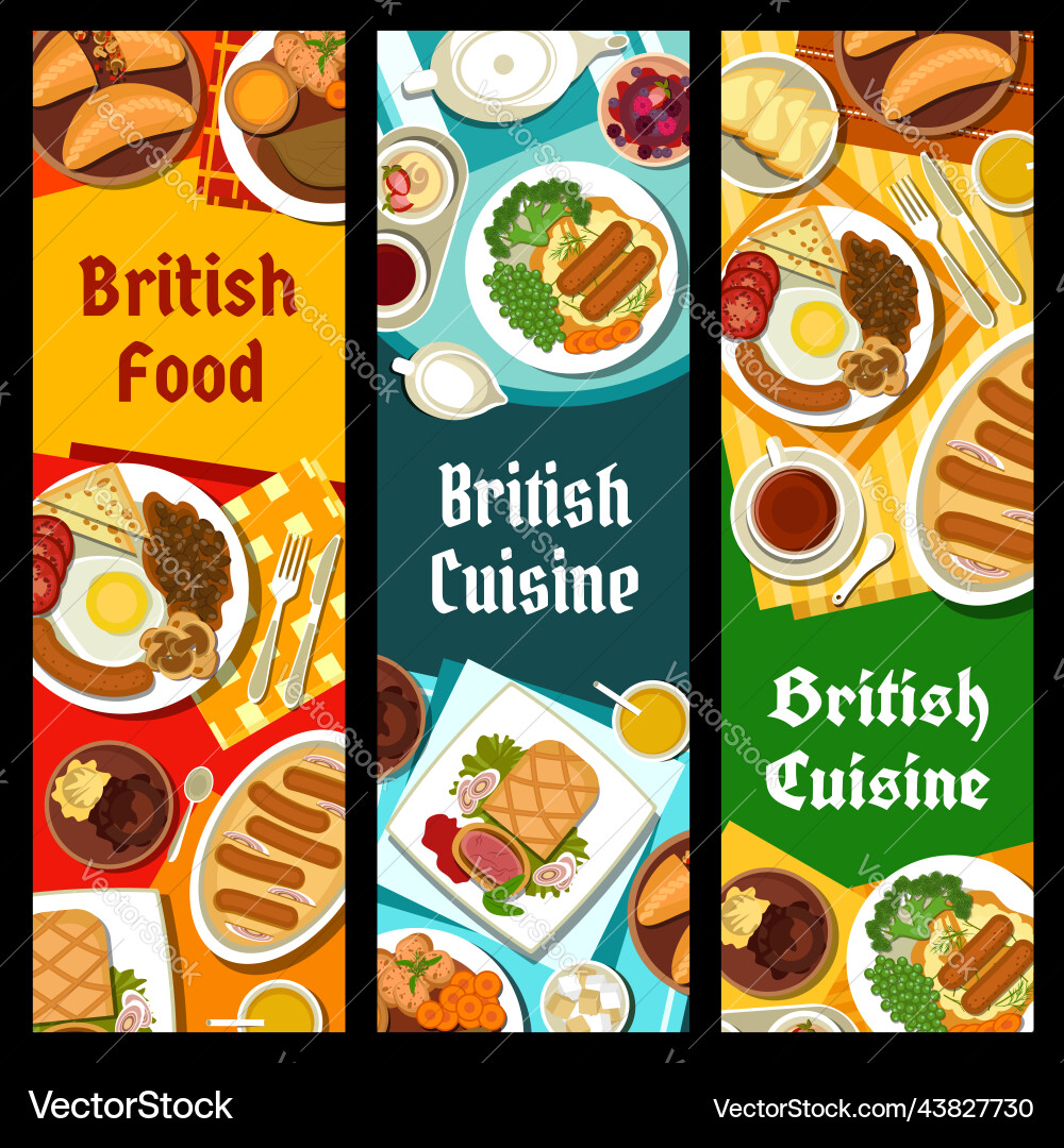 British cuisine restaurant food banners Royalty Free Vector
