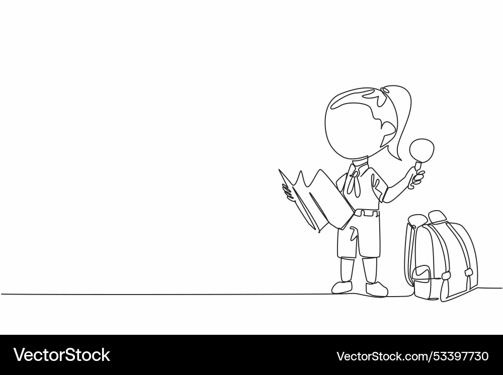 Continuous one line drawing girl in scout uniform Vector Image