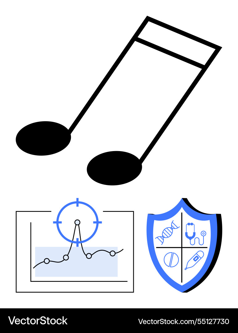 Musical note with graph analysis and medical Vector Image