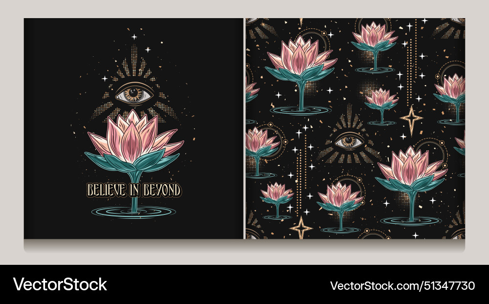 Mysterious pattern emblem with lotus flower Vector Image