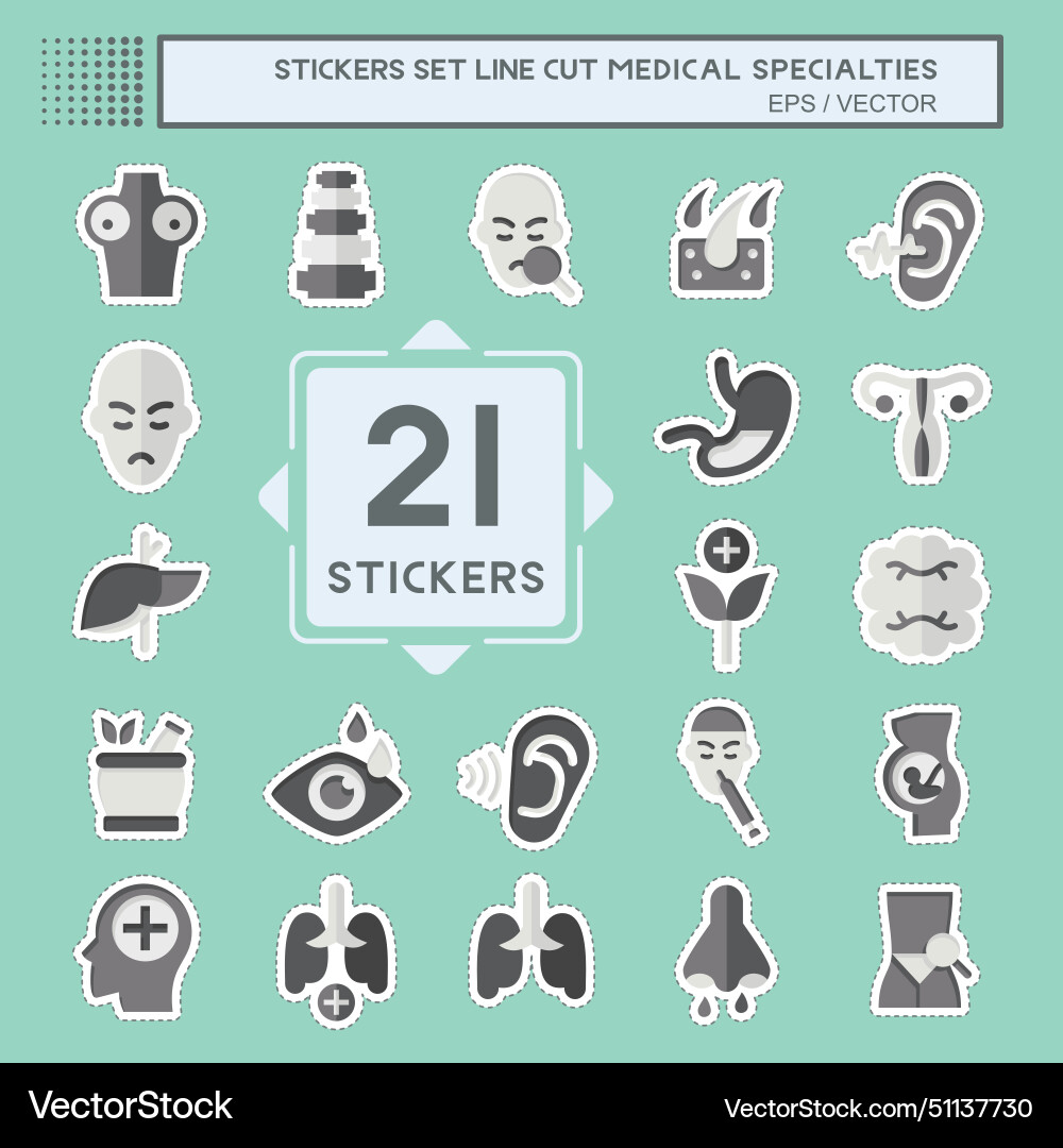 Sticker line cut set medical specialties related Vector Image