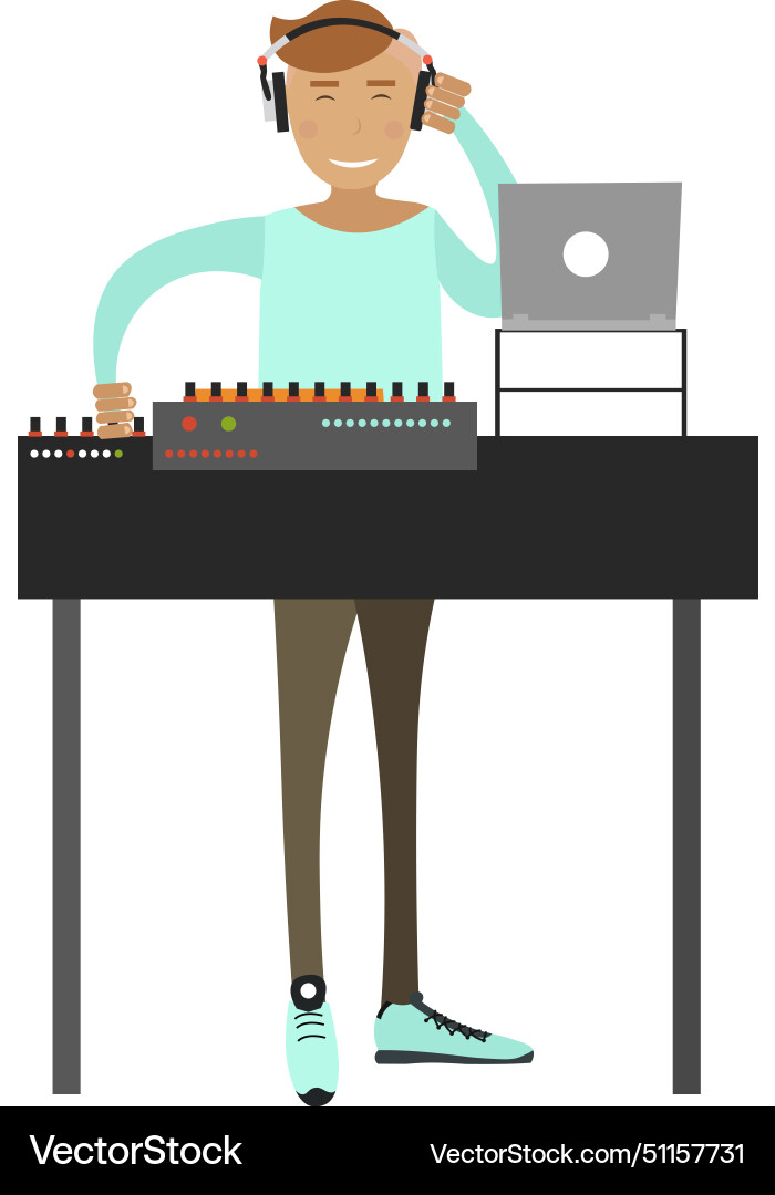 Dj mixing music tracks on turntable icon Vector Image