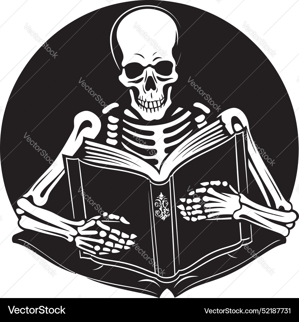 Grisly pages skeleton immersed in reading black Vector Image