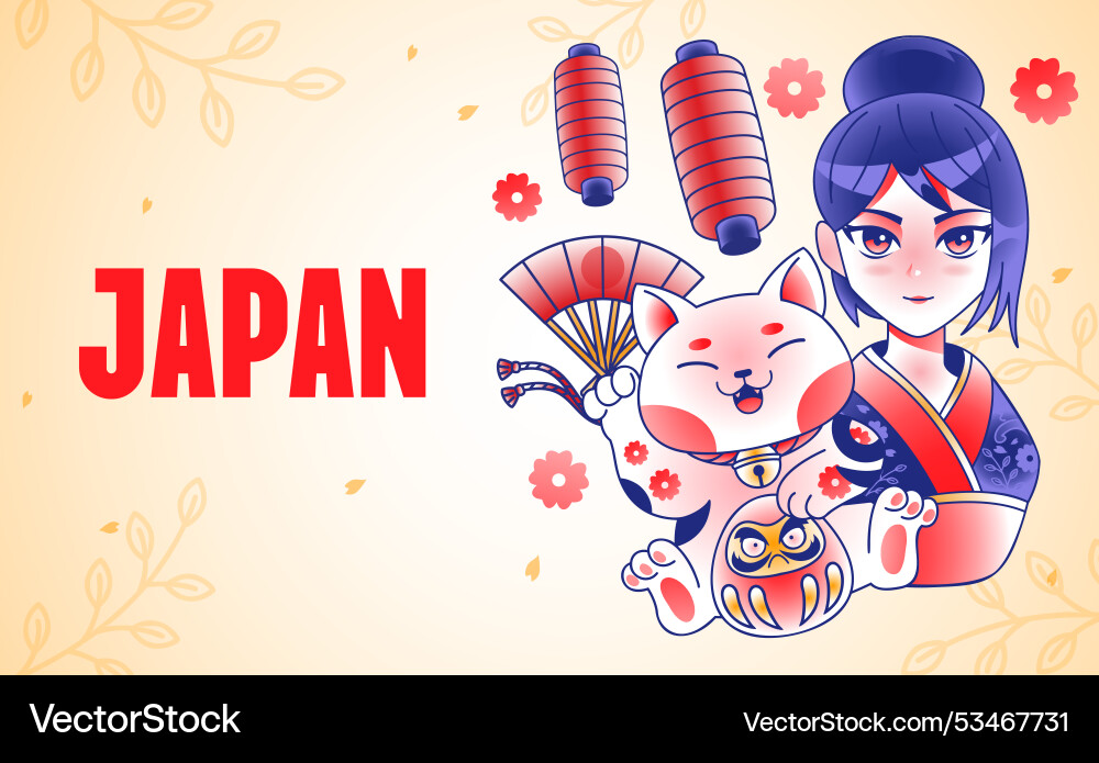 Japan background in hand drawn style Royalty Free Vector