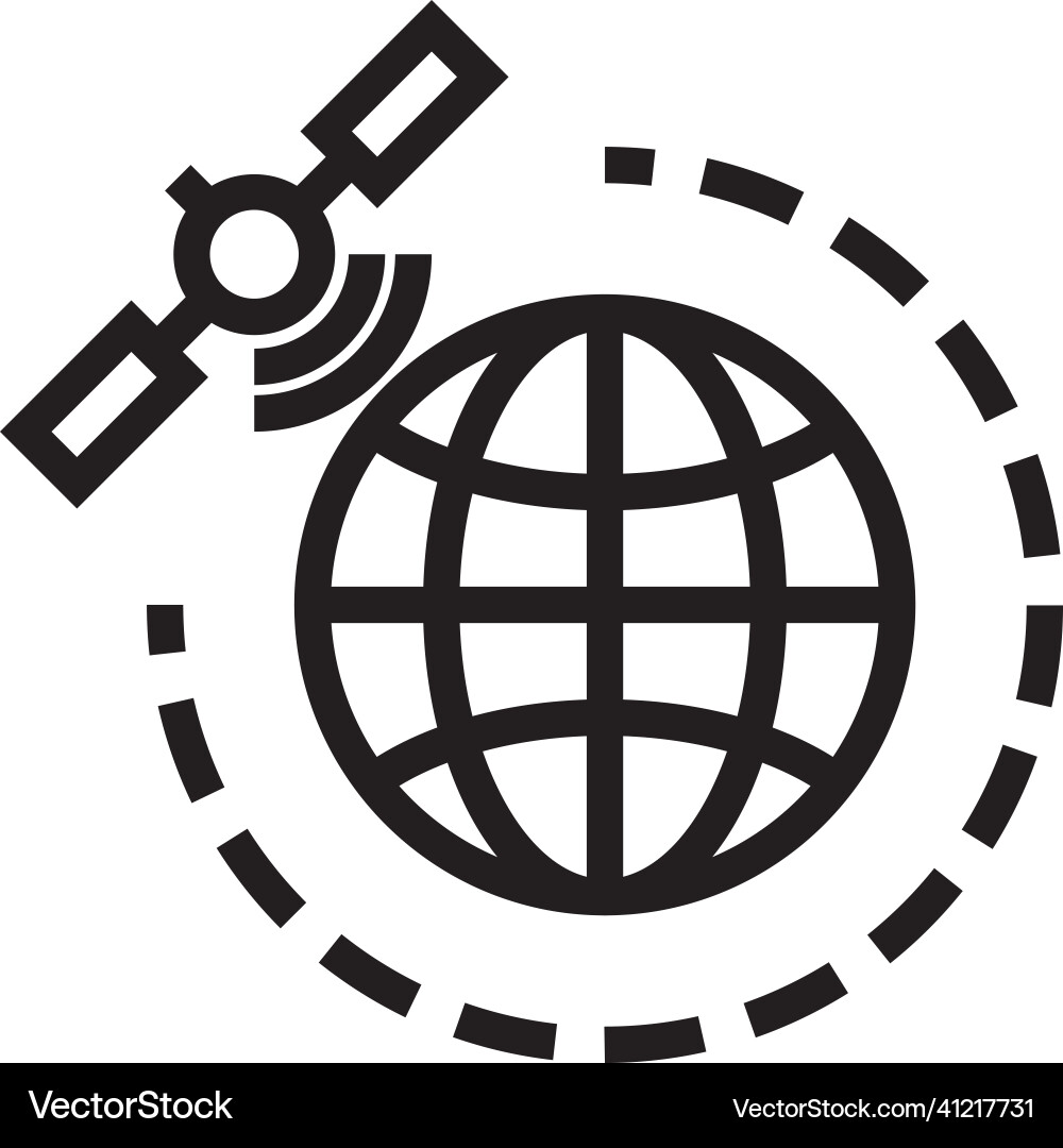 Orbiting satellite icon spacecraft moving around Vector Image