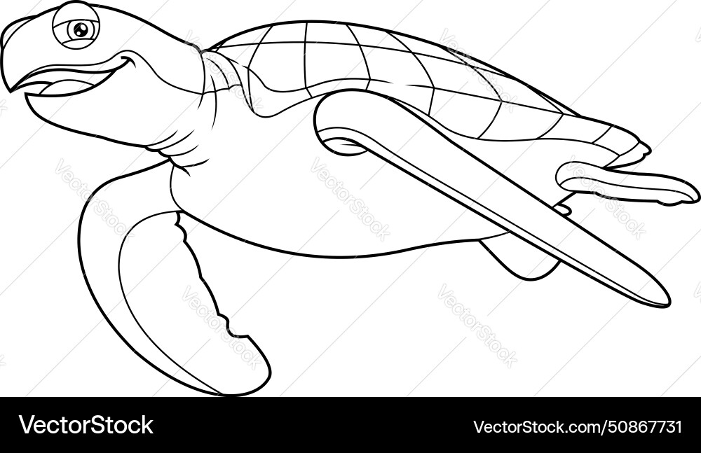 Outlined sea turtle cartoon character Royalty Free Vector