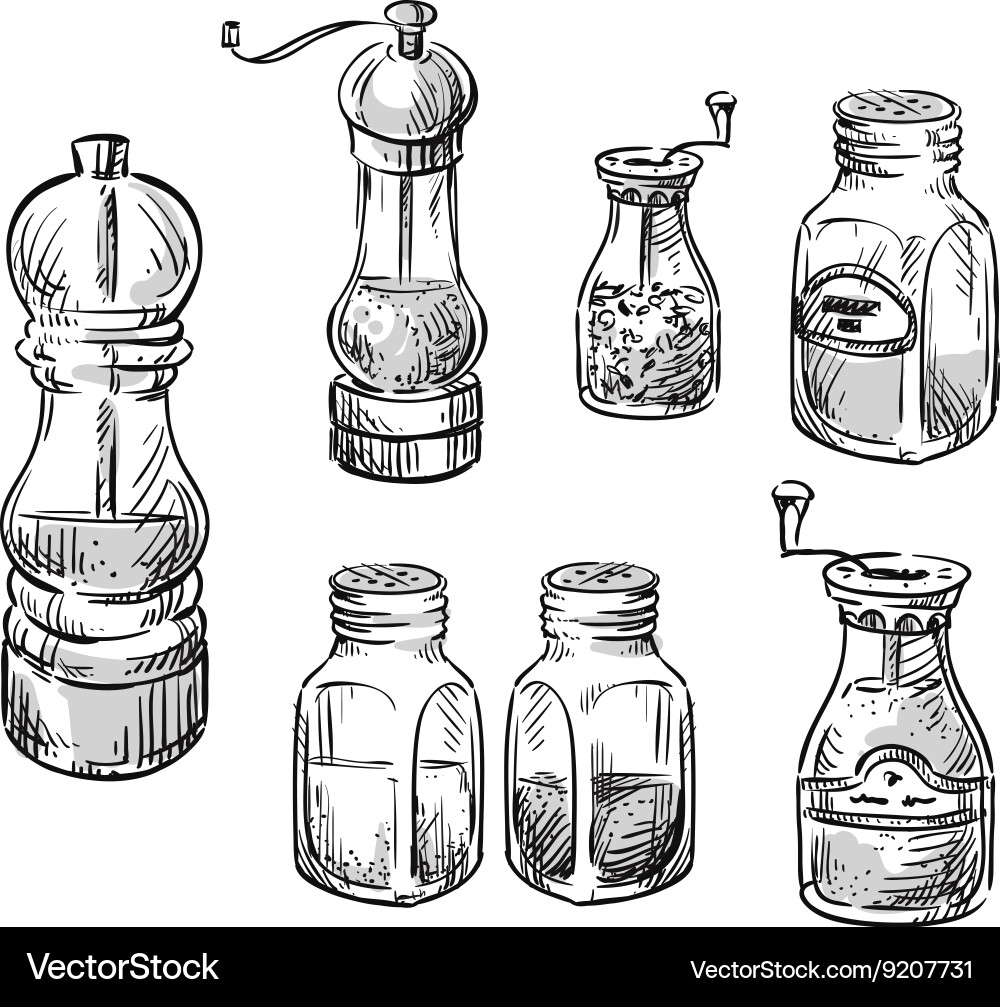 Spice Shakers - Black and White Line Art Vector Image