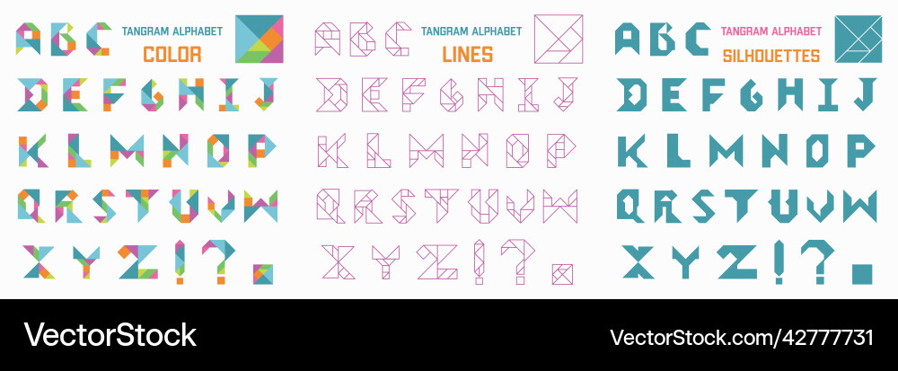 Tangram puzzle game set with english alphabet Vector Image