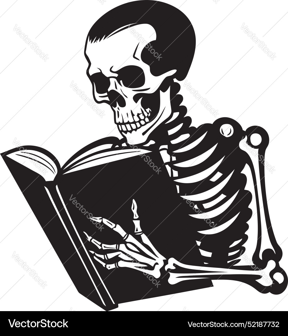 Bone bookworm skeleton deep in reading black logo Vector Image