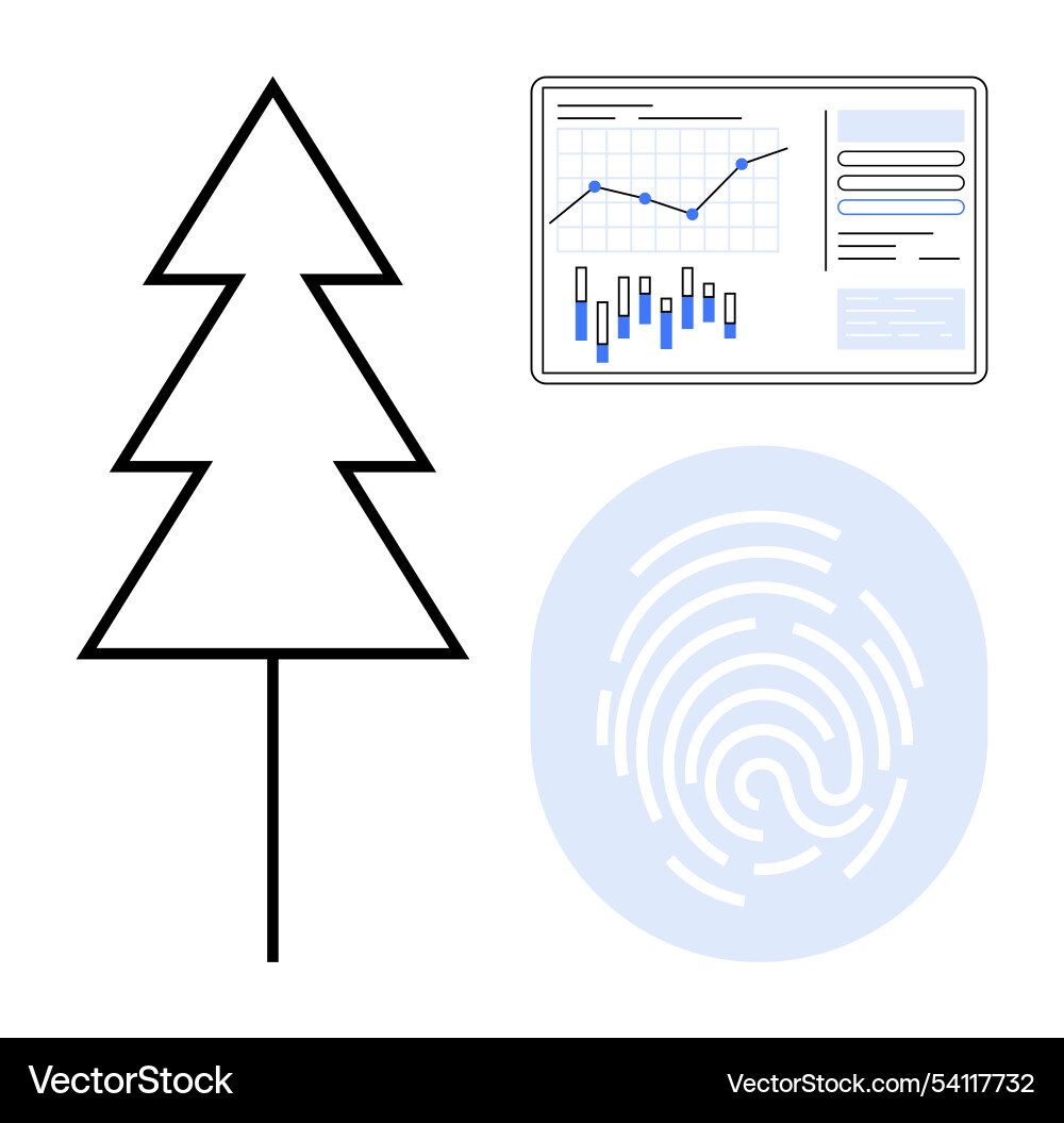 Digital data analysis with tree outline Royalty Free Vector