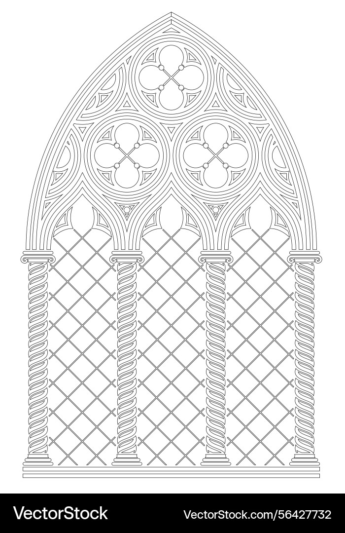 Gothic window outline template coloring Royalty Free Vector