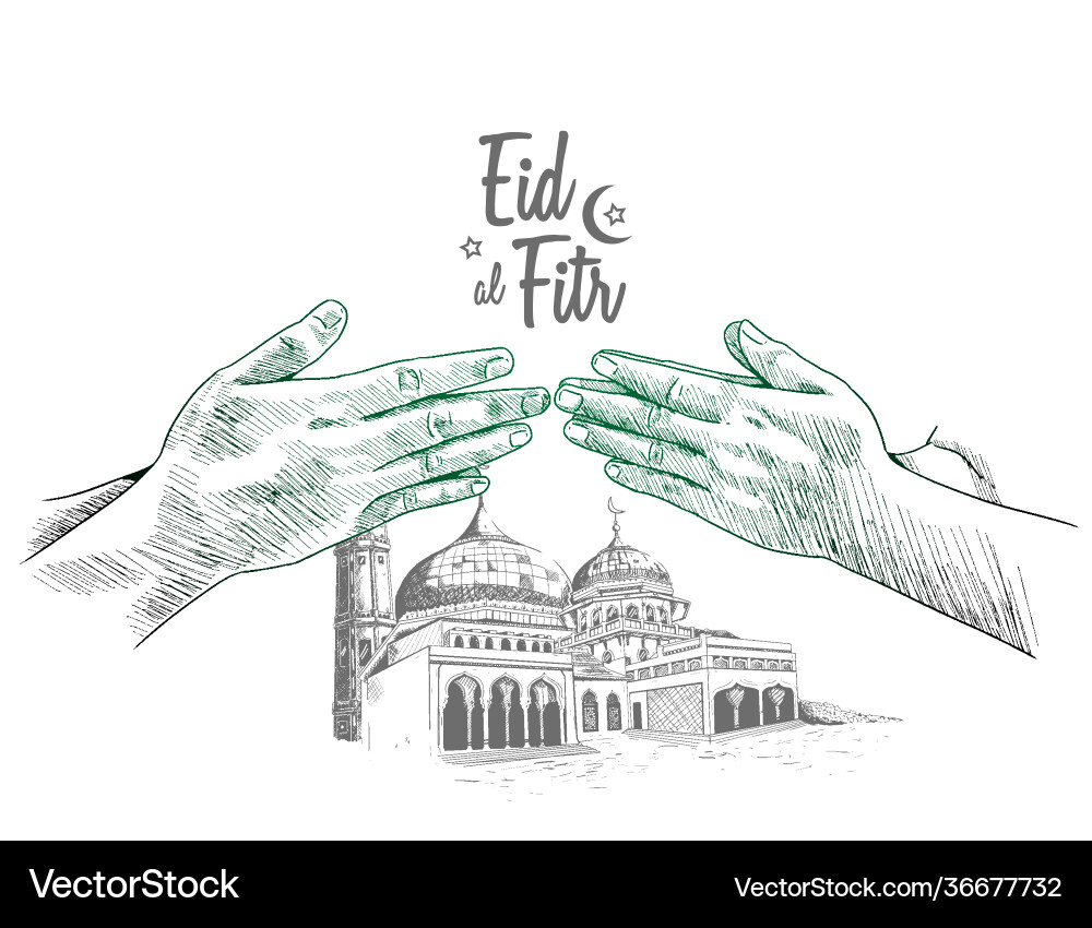Hand forgive and mosque drawing isolated Vector Image