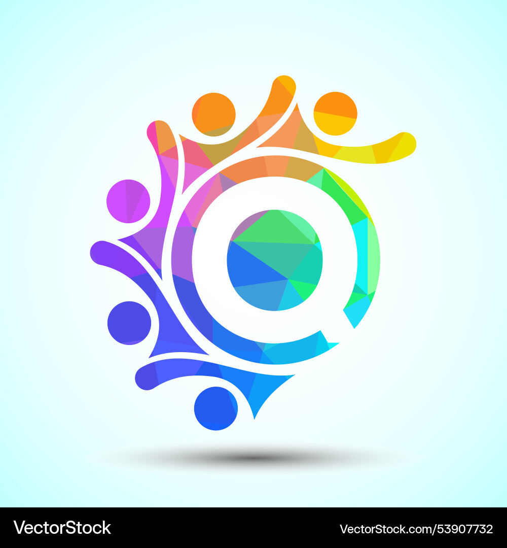 Initial alphabet q with connecting people team Vector Image