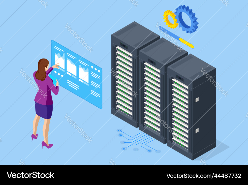 Isometric data center equipment modern Royalty Free Vector