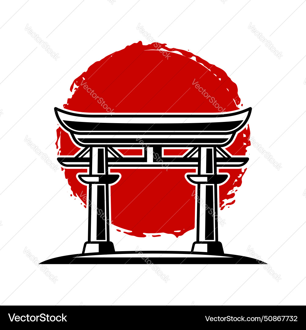 Japanese torii gate with red sun Royalty Free Vector Image