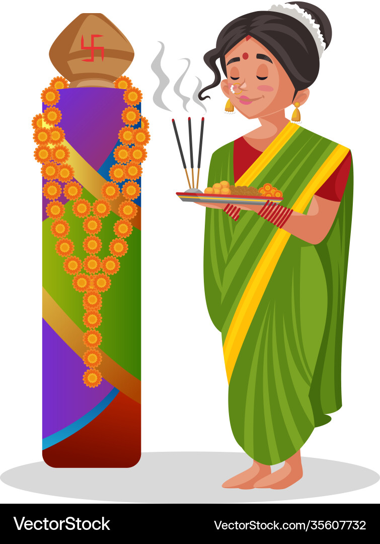 Marathi Woman with Worship Plate Royalty Free Vector Image