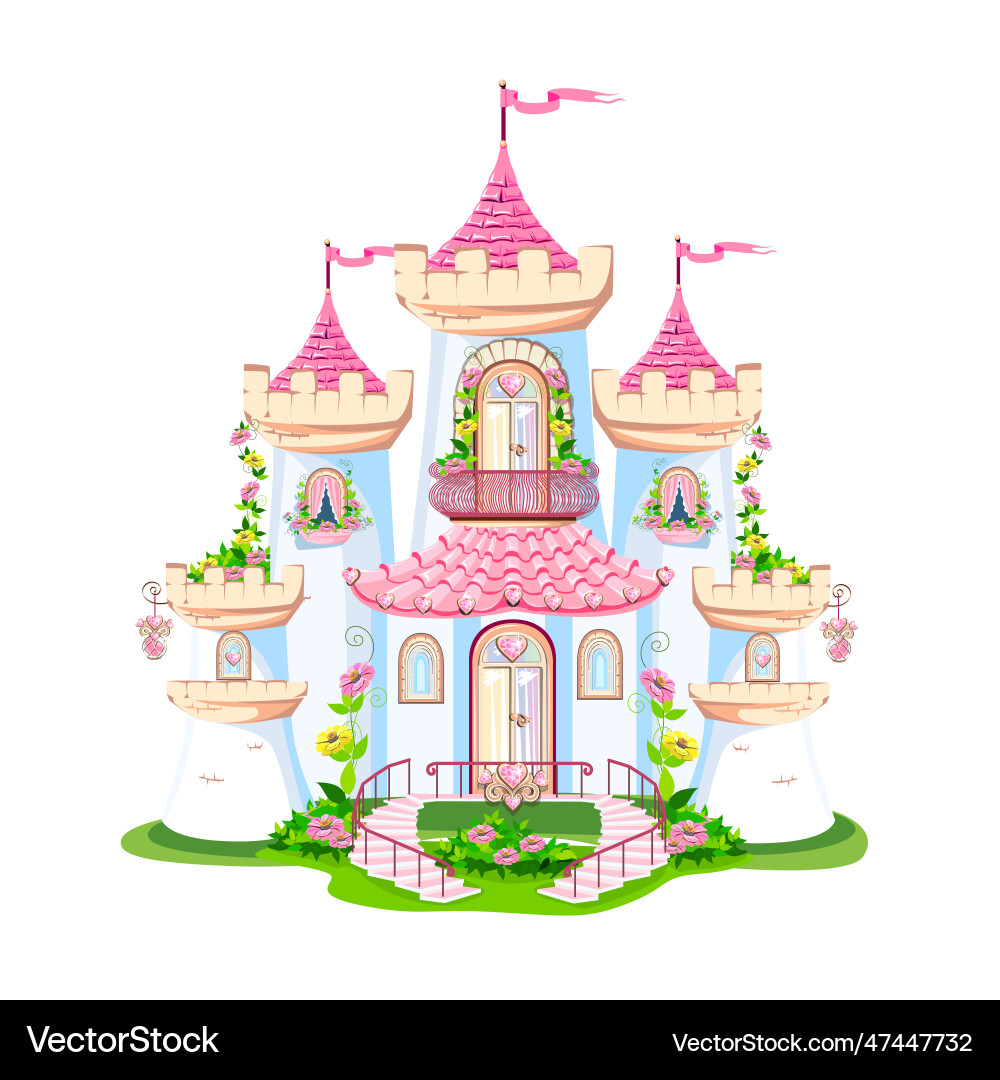 Pink princess castle Royalty Free Vector Image