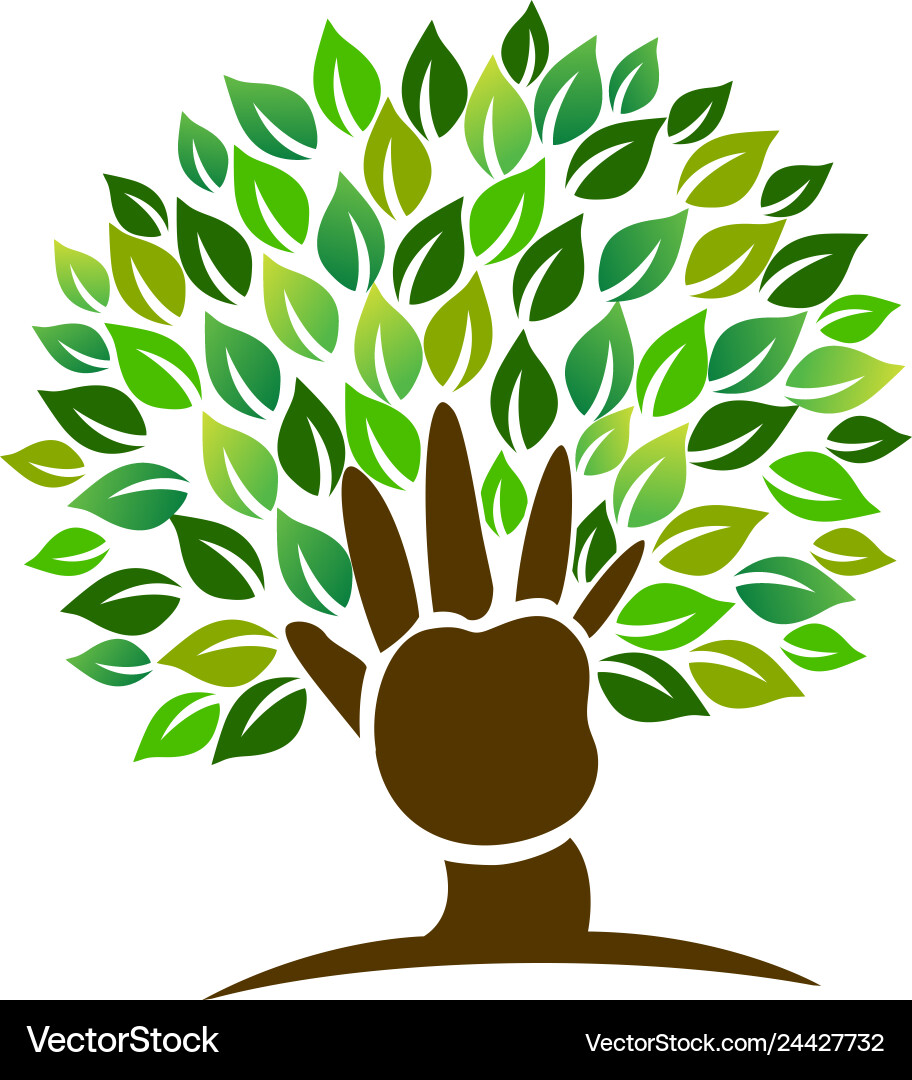 Tree hand symbol logo Royalty Free Vector Image