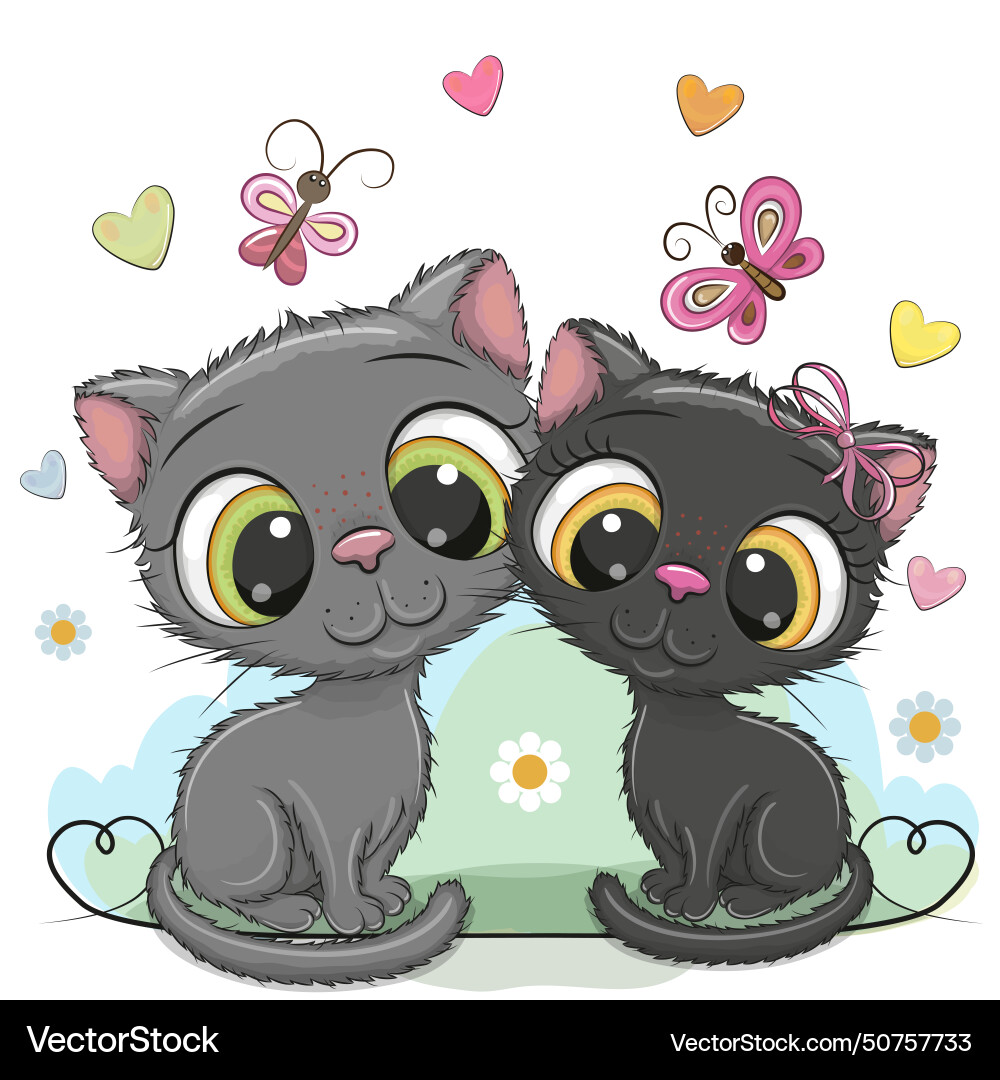 Cute cartoon kittens on a flowers background Vector Image