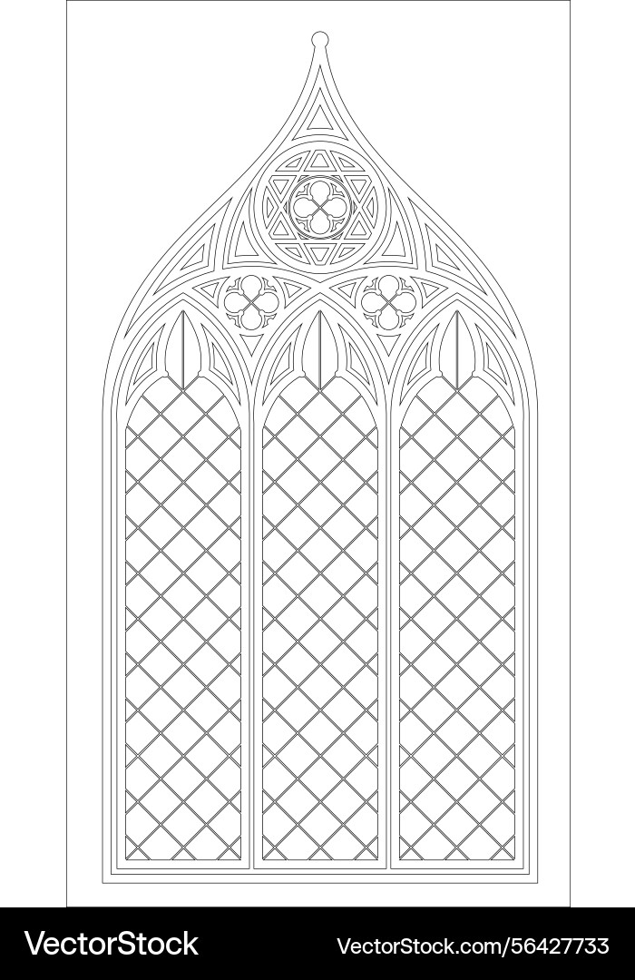 Gothic window outline template coloring Royalty Free Vector