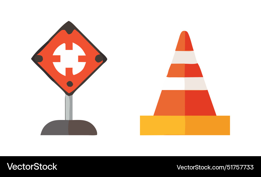 Road block and traffic sign editable stroke Vector Image