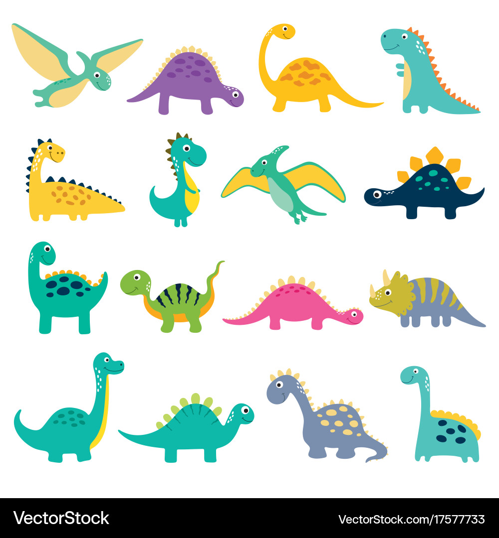 Set of cute dino Royalty Free Vector Image - VectorStock