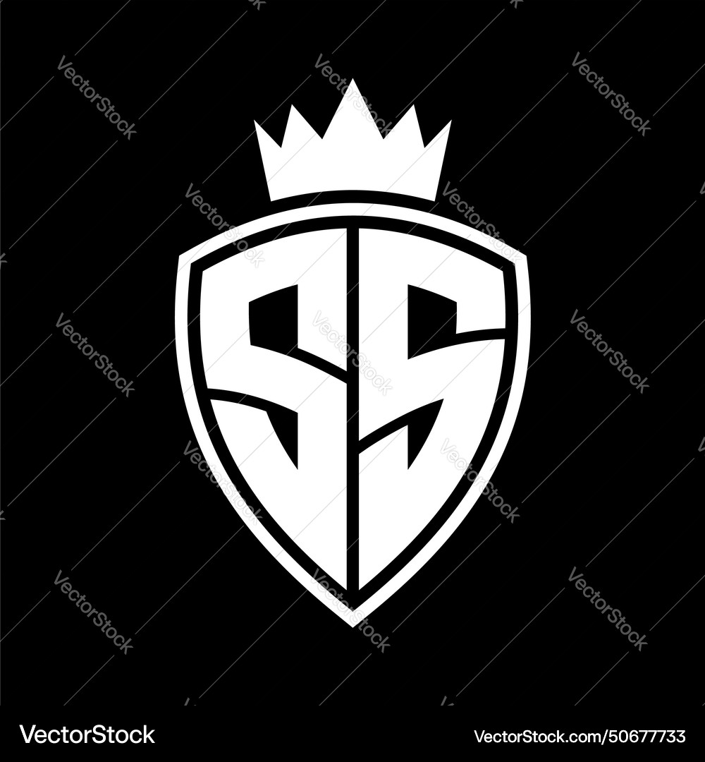 Ss letter monogram shield and crown outline shape Vector Image