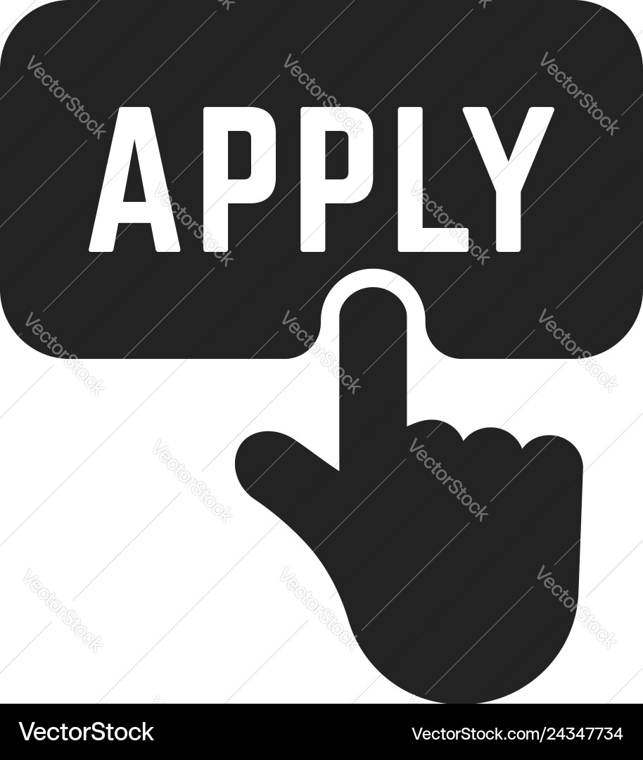 Black apply button with forefinger Royalty Free Vector Image