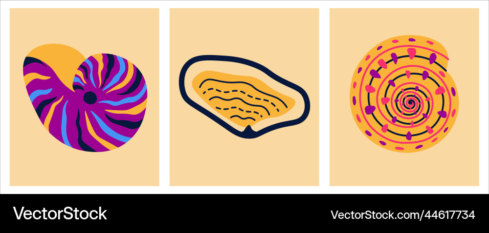 Cartoon shells summer ocean animals collection Vector Image