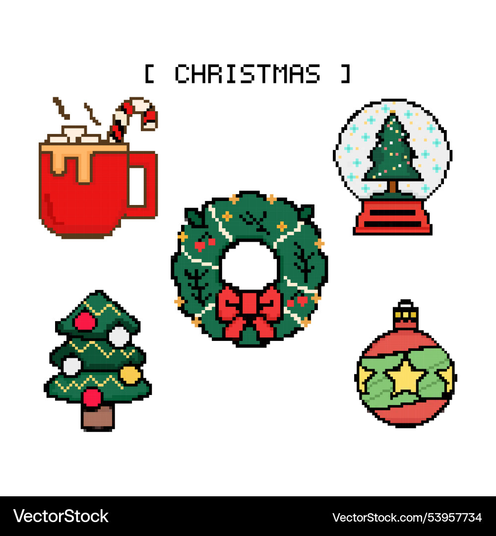 Christmas elements xmas objects pixel art Vector Image