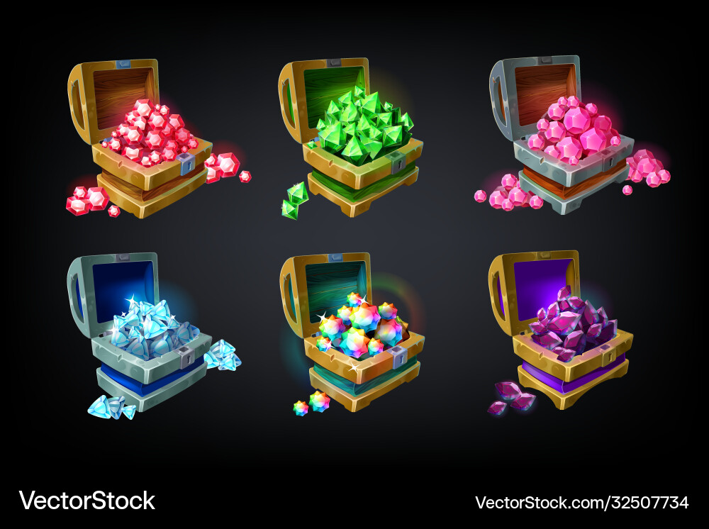 Colorful Gem Chest Collection Royalty Free Vector Image