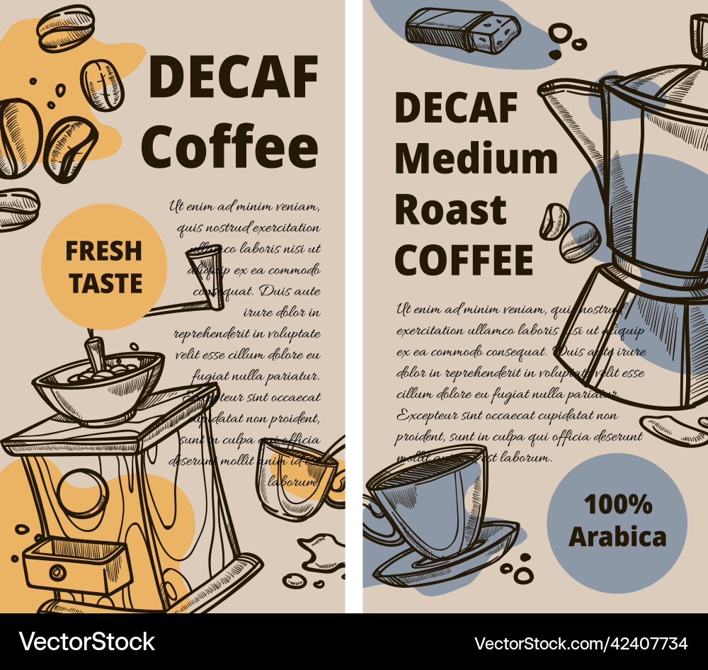 Decaf coffee arabica medium roast cafe shops Vector Image