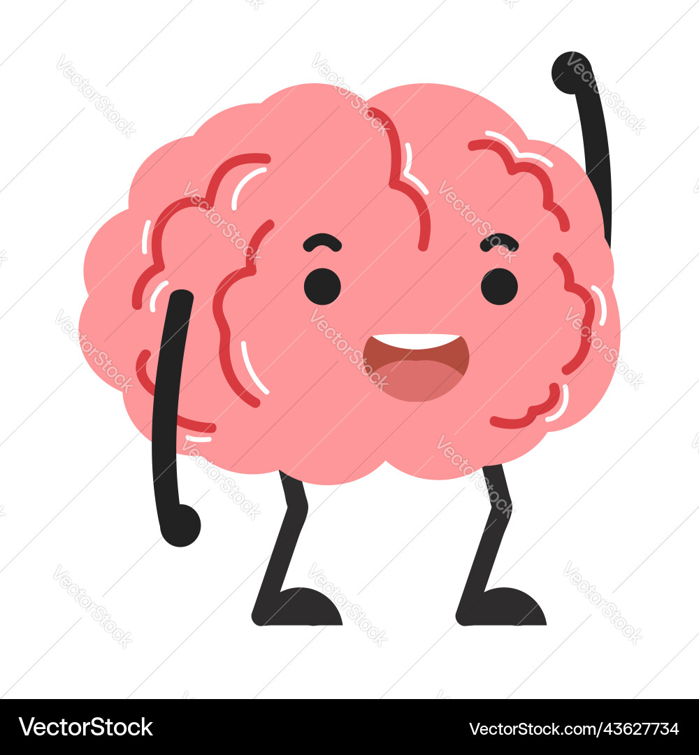 Happy brain cartoon character Royalty Free Vector Image