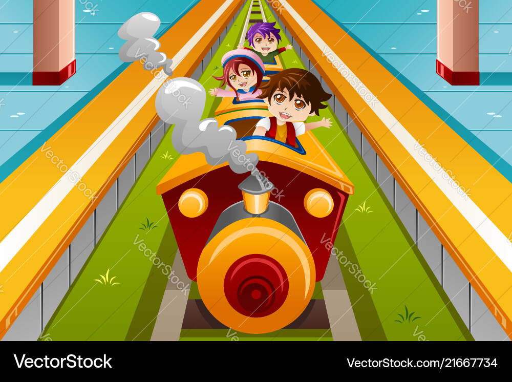 Kids riding a train Royalty Free Vector Image - VectorStock