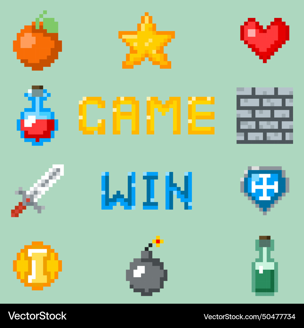 Pixel games icons for web app or video game Vector Image
