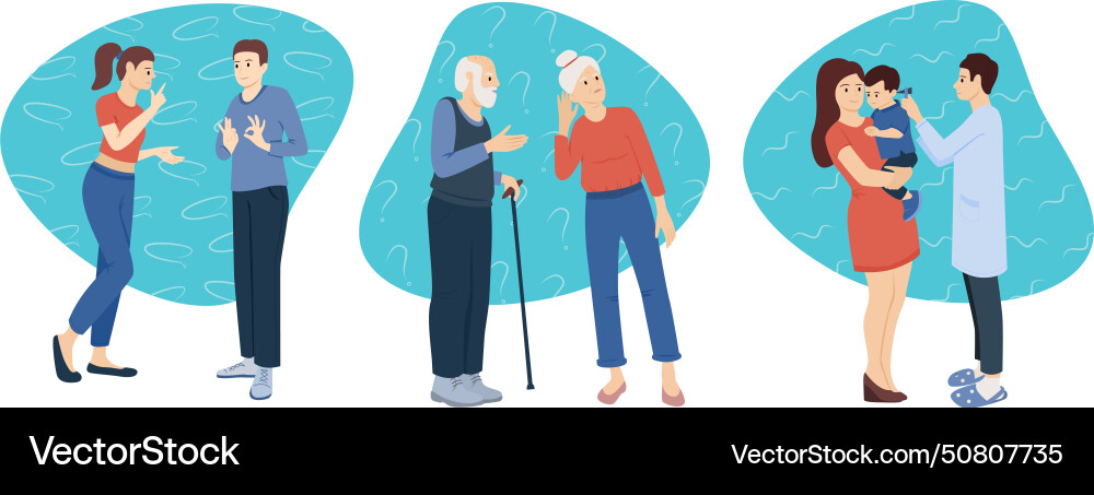 Deaf problems compositions set Royalty Free Vector Image